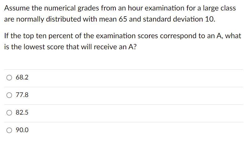 Solved Assume the numerical grades from an hour examination | Chegg.com