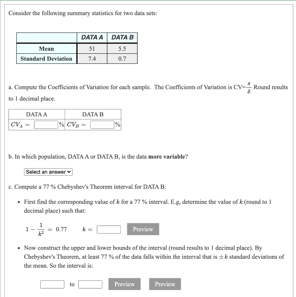 Solved Consider the following summary statistics for two | Chegg.com