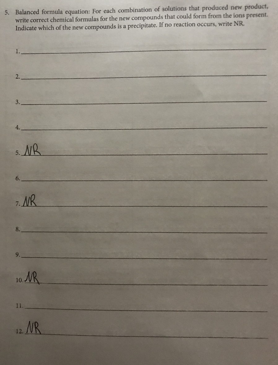 Solved Part II-Double Displacement Reactions Data Table 7-2. | Chegg.com