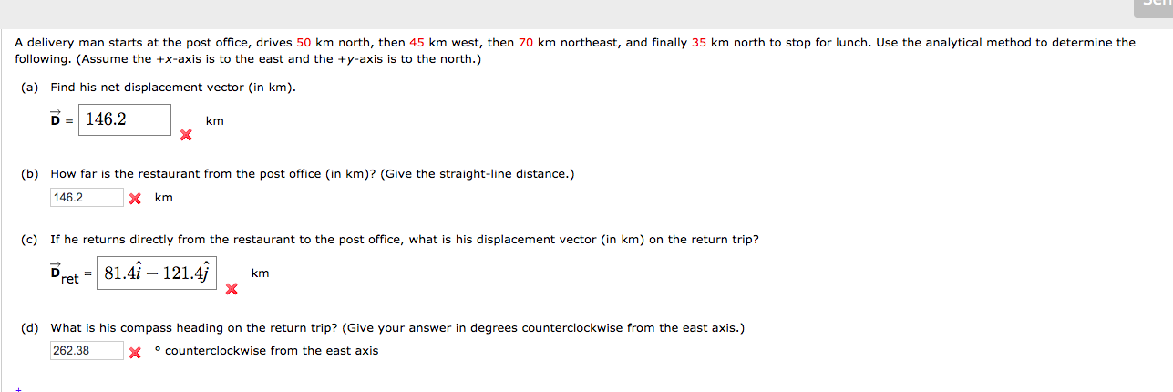 Solved A delivery man starts at the post office, drives 50 | Chegg.com