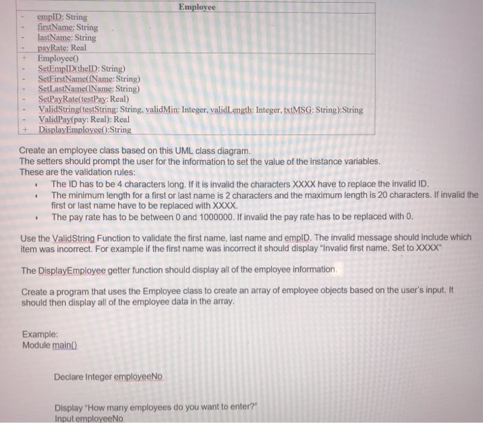 Solved Create an employee class based on this UML class | Chegg.com