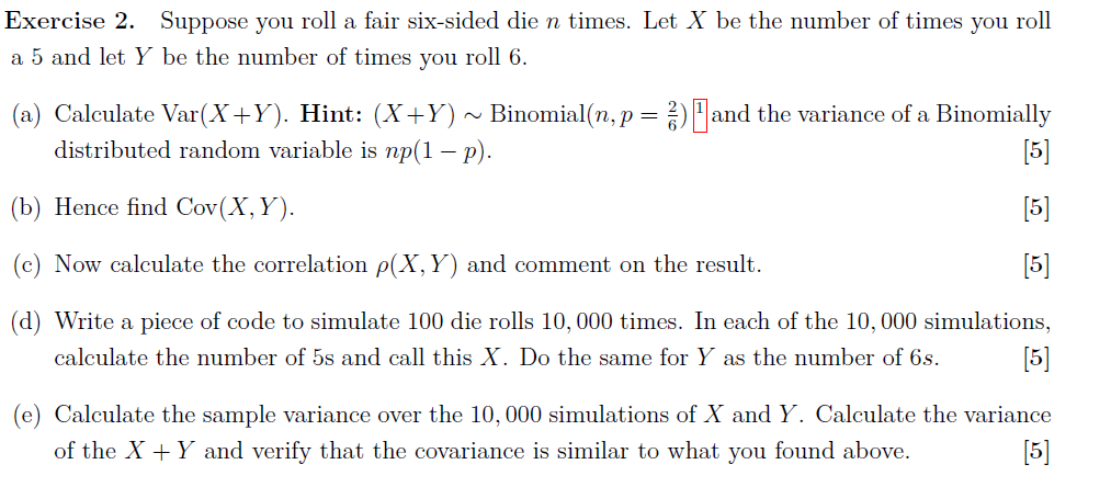Solved Exercise 2. Suppose you roll a fair six-sided die n | Chegg.com