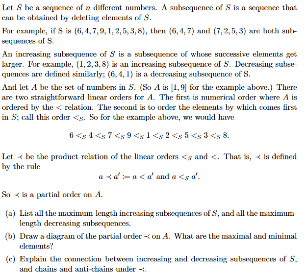 Solved Let S be a sequence of n different numbers. A | Chegg.com
