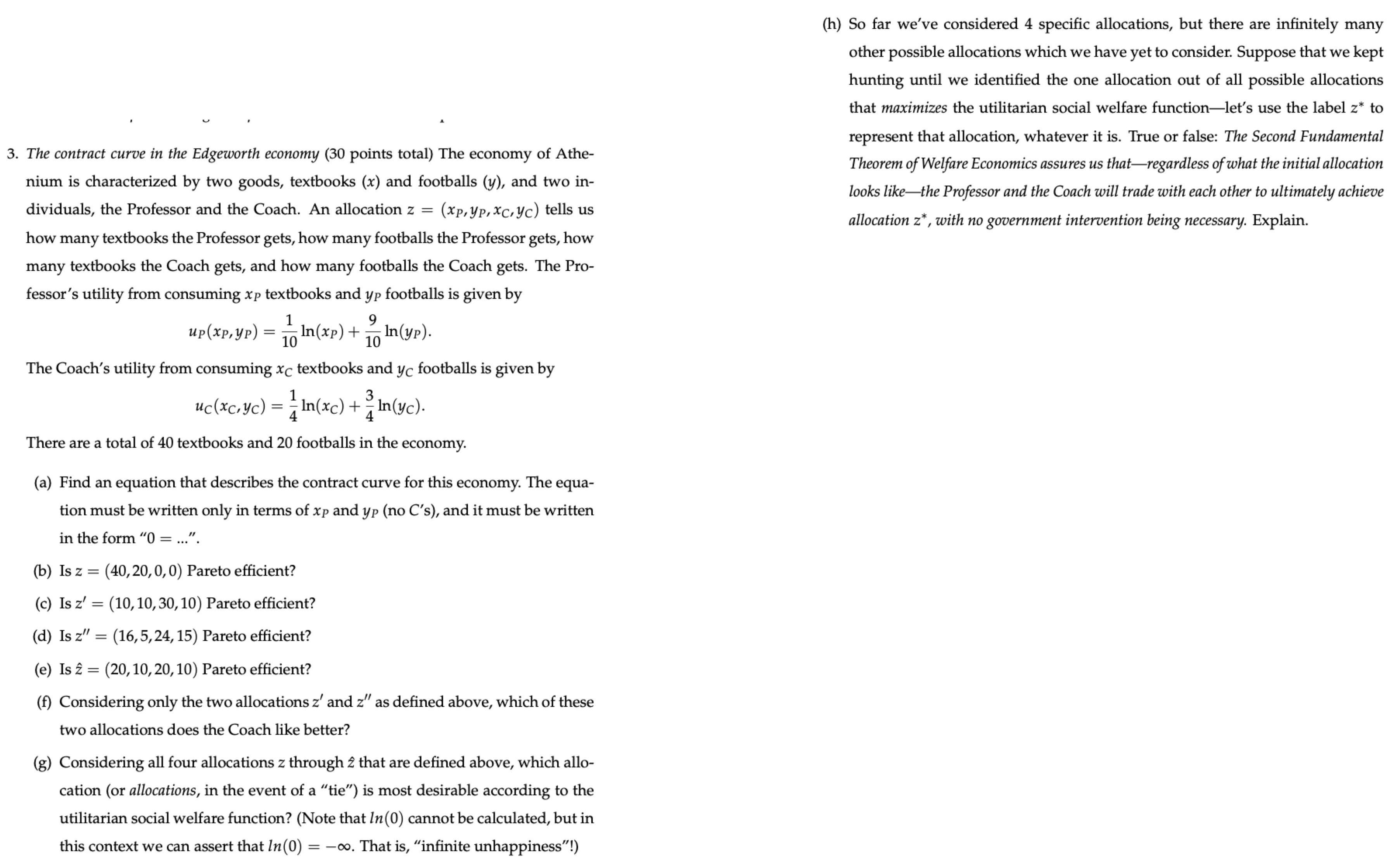 Solved (h) ﻿So far we've considered 4 ﻿specific allocations, | Chegg.com