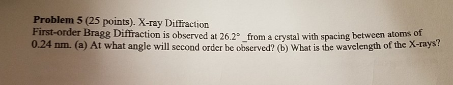 Solved Problem 5 (25 points). X-ray Diffraction First-order | Chegg.com