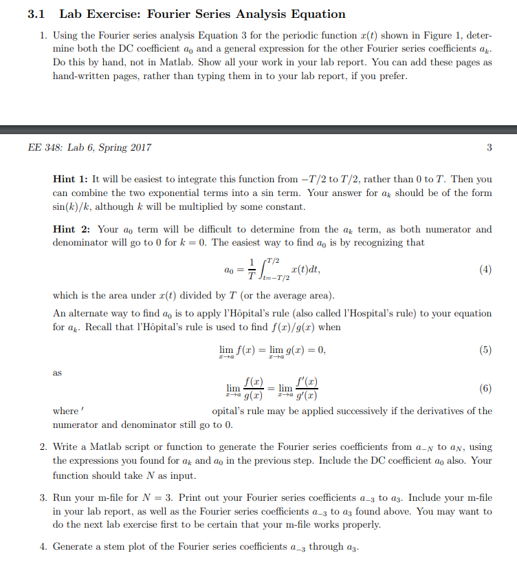 Solved 31 Lab Exercise Fourier Series Analysis Equation 1 