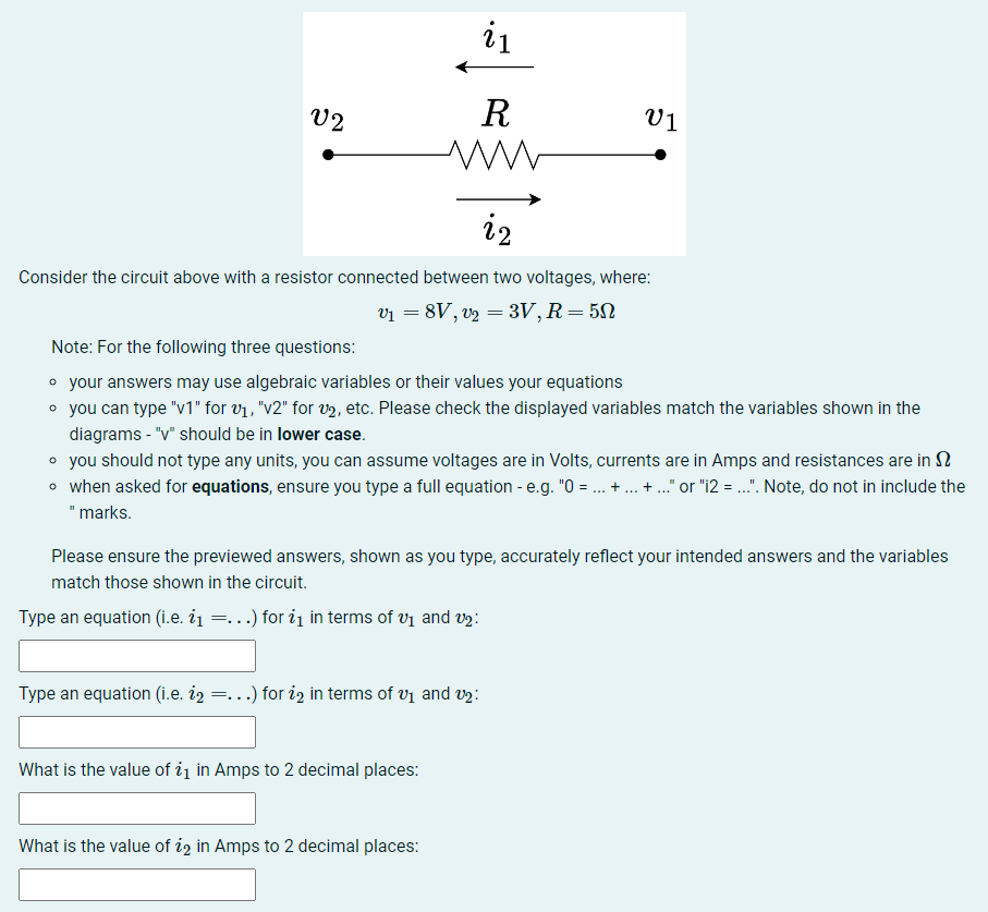 Solved v1=8V,v2=3V,R=5Ω Note: For the following three | Chegg.com