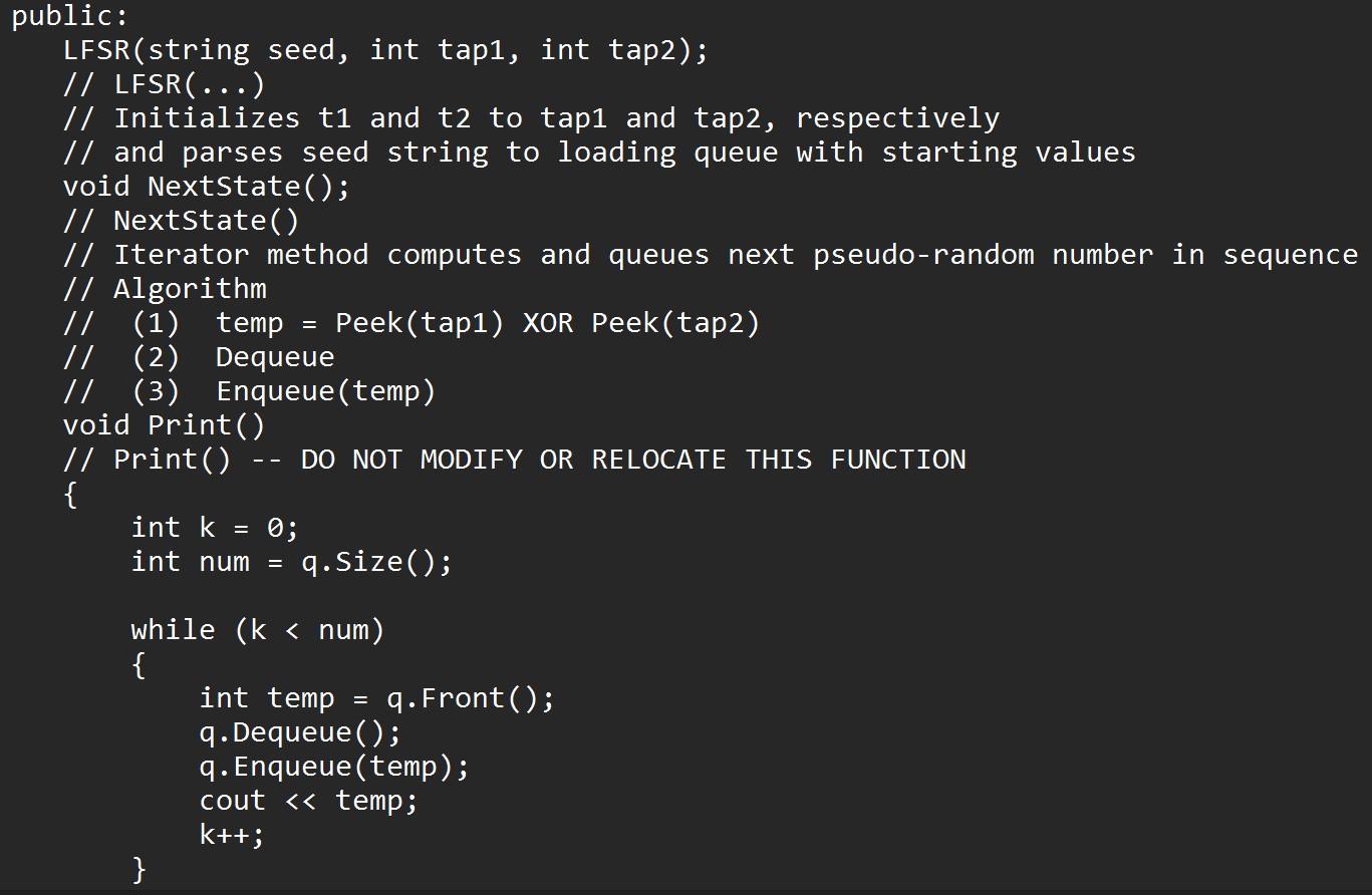 Solved The LFSR class will be a client of the Queue class. | Chegg.com
