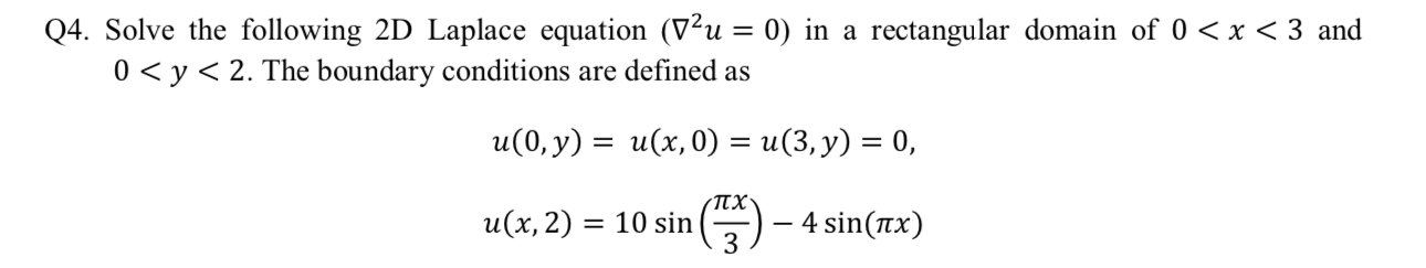 Solved Q4. ﻿Solve the following 2D Laplace equation | Chegg.com