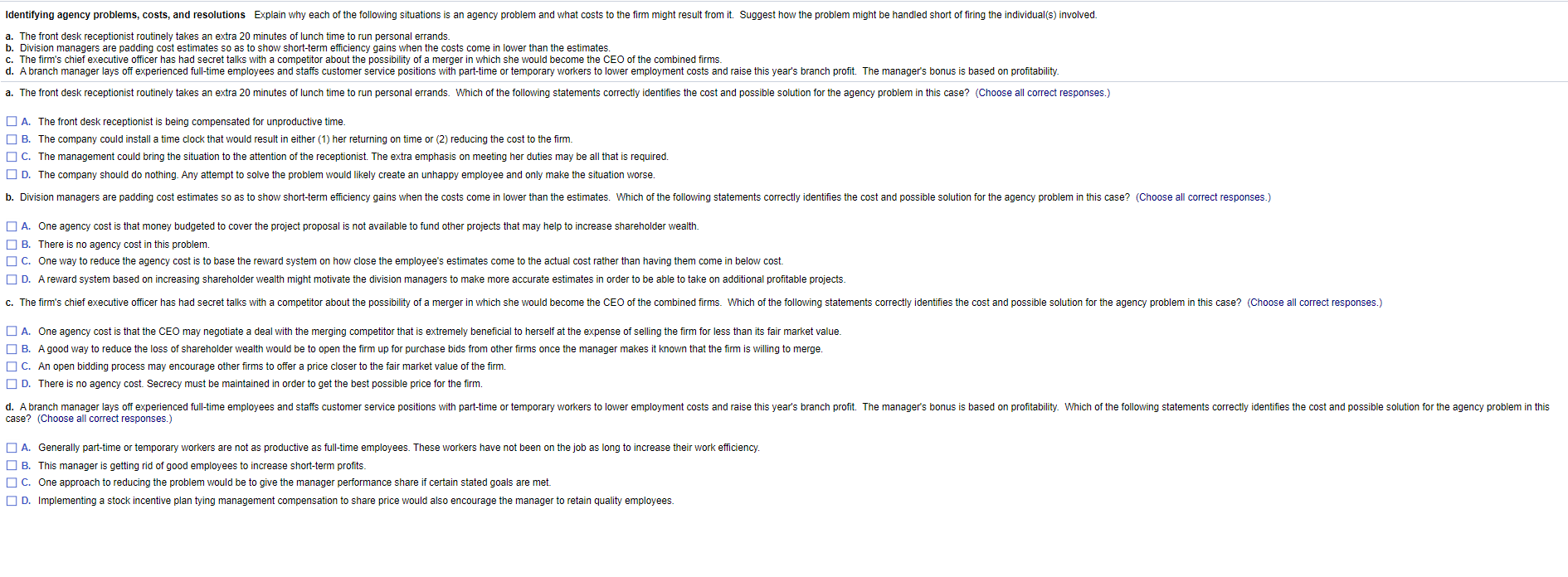 Solved Identifying agency problems, costs, and resolutions | Chegg.com