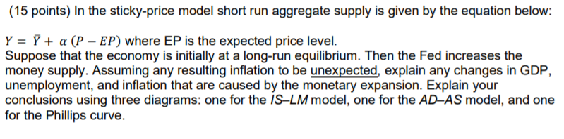 Solved (15 points) In the sticky-price model short run | Chegg.com