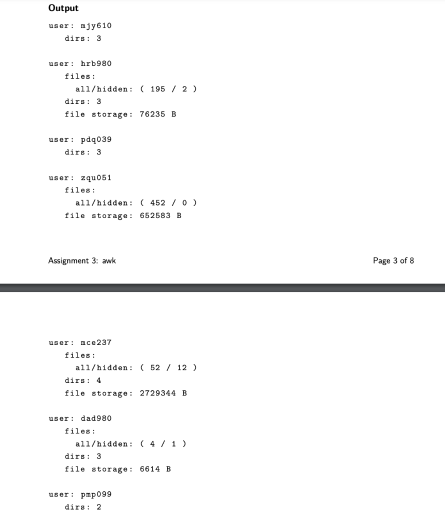 ASSIGNMENT 3: AWK CS 3424 - Systems Programming Sam | Chegg.com