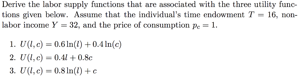 Solved Derive the labor supply functions that are associated | Chegg.com