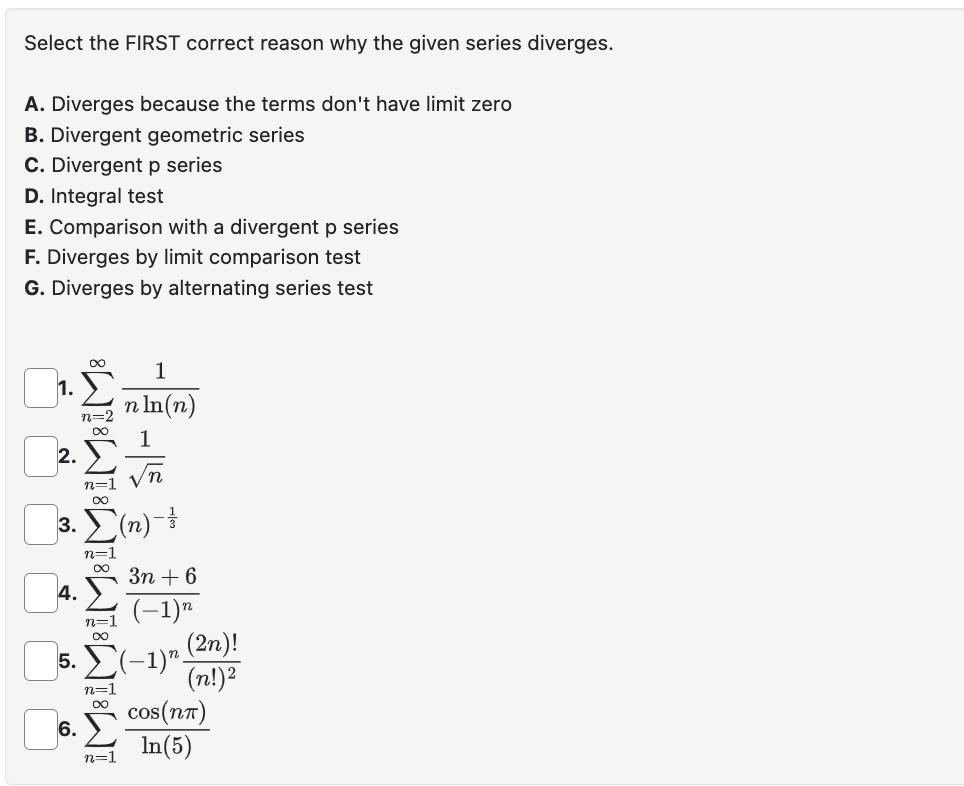 Solved Select the FIRST correct reason why the given series | Chegg.com
