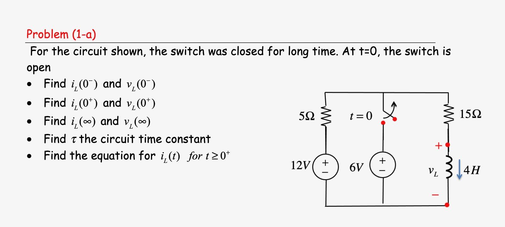 Solved . Problem (1-a) For the circuit shown, the switch was | Chegg.com