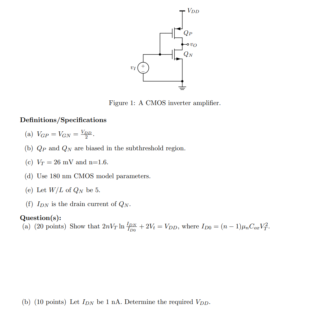 Solved Figure 1: A CMOS inverter amplifier. | Chegg.com