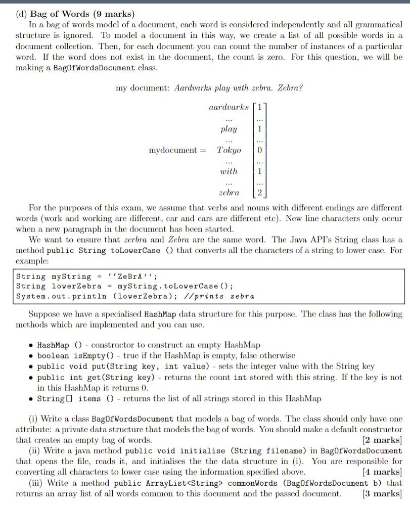 Solved (d) Bag of Words (9 marks) In a bag of words model of | Chegg.com