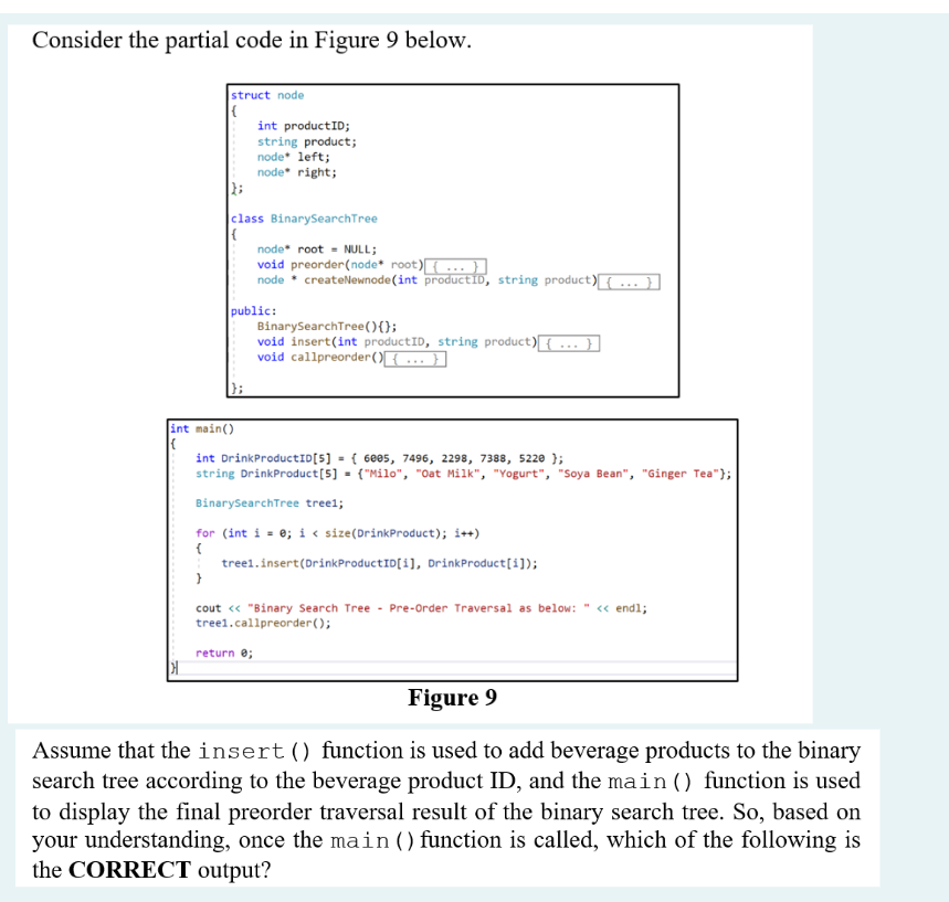 Binary Search Tree - Pre-Order Traversal as below: " | Chegg.com
