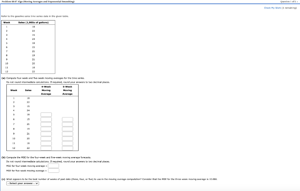 Solved Problem 08-07 Algo (Moving Averages and Exponential | Chegg.com