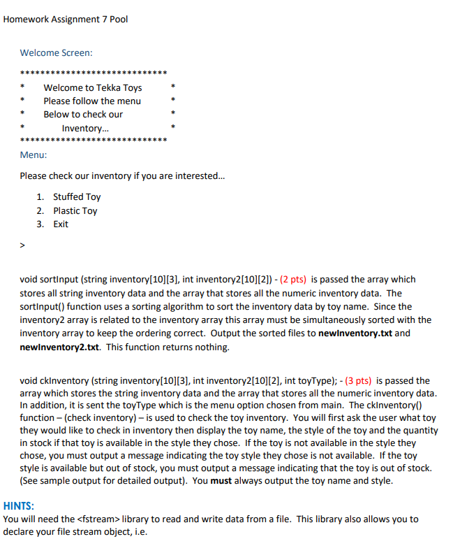Solved Homework Assignment 7 Pool Homework Assignment 7 B