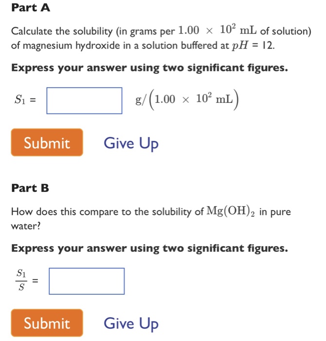 Solved Part A Calculate the solubility (in grams per 1.00 × | Chegg.com