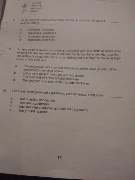 Solved arminal wir nut set screw pigtail As you operate | Chegg.com