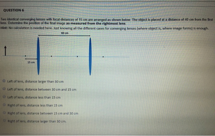 Solved QUESTION5 Two identical converging lenses with focal | Chegg.com