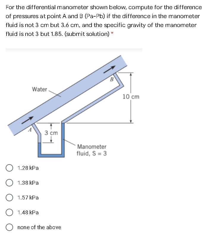 Solved For the differential manometer shown below, compute | Chegg.com