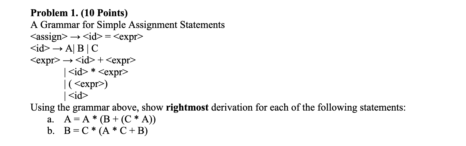 Solved = Problem 1. (10 Points) A Grammar for Simple | Chegg.com