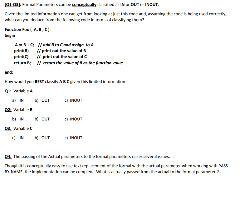 Solved [Q1-Q3]: Formal Parameters can be conceptually | Chegg.com