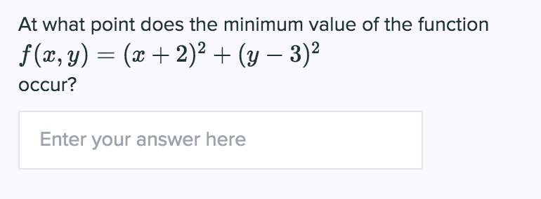 Solved At what point does the minimum value of the function | Chegg.com