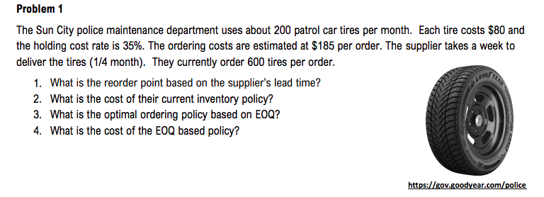 Solved Problem 1 The Sun City police maintenance department | Chegg.com