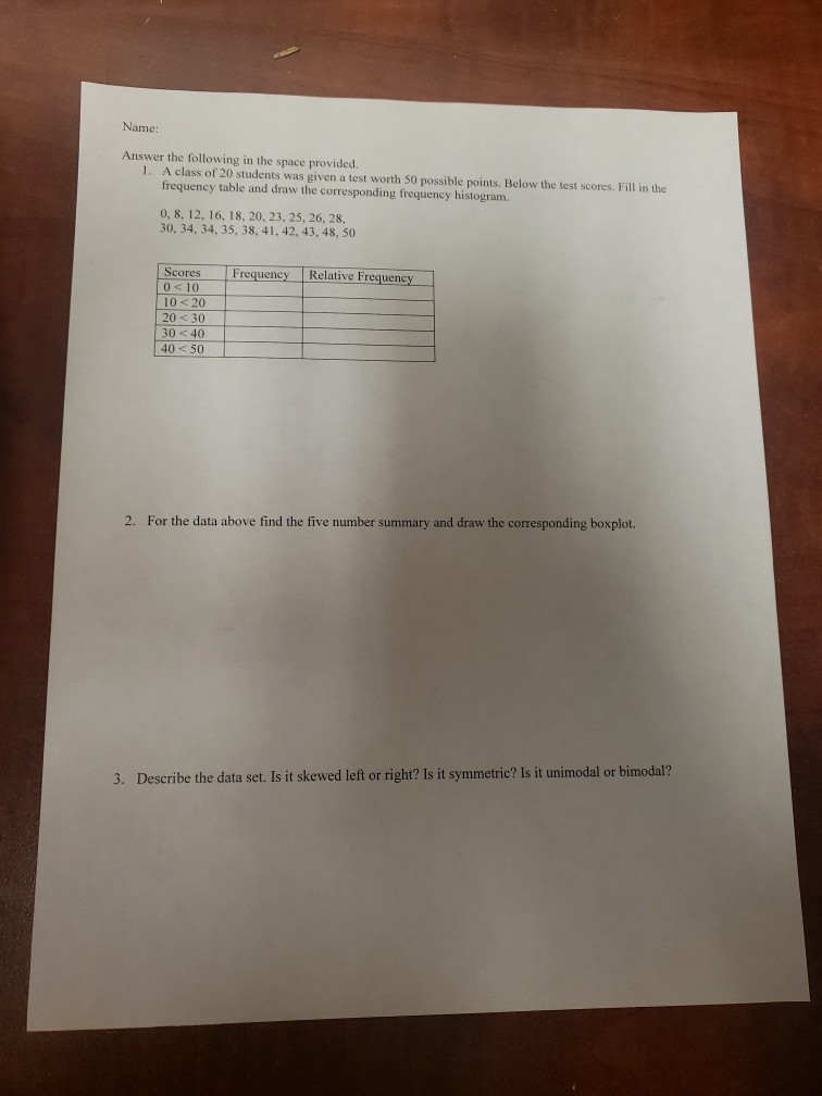 Solved Name: Answer the following in the space provided 1. A | Chegg.com