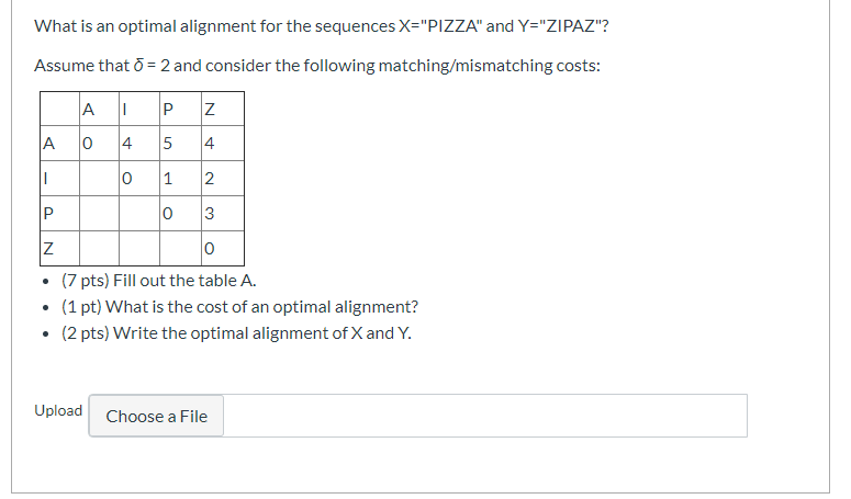 what is the optimal alignment for the sequences x= | Chegg.com