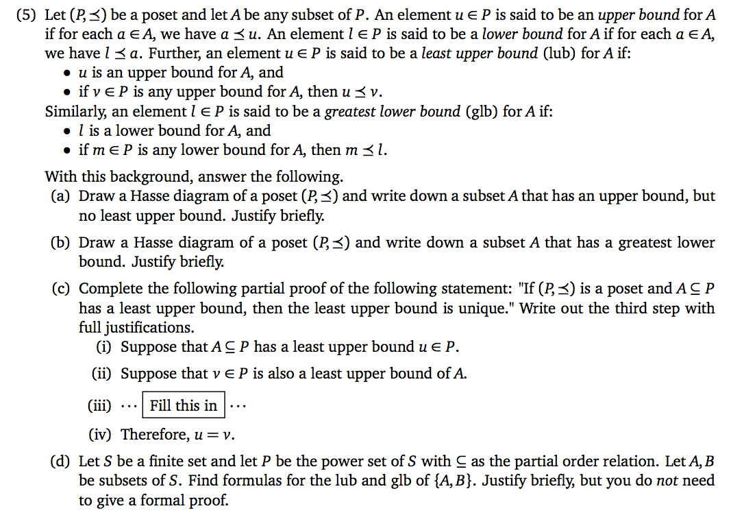 Solved (5) Let (P, 3) be a poset and let A be any subset of | Chegg.com