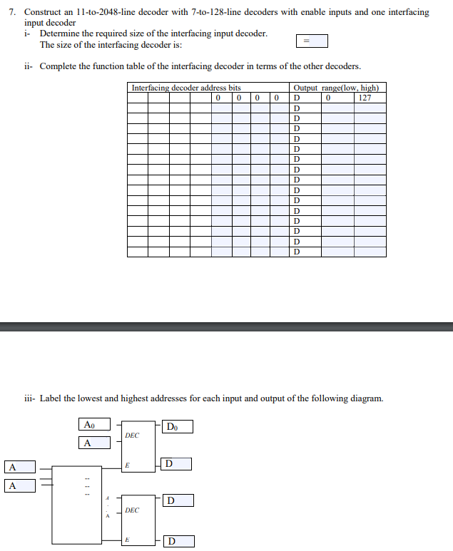 7 Construct An 11 To 2048 Line Decoder With