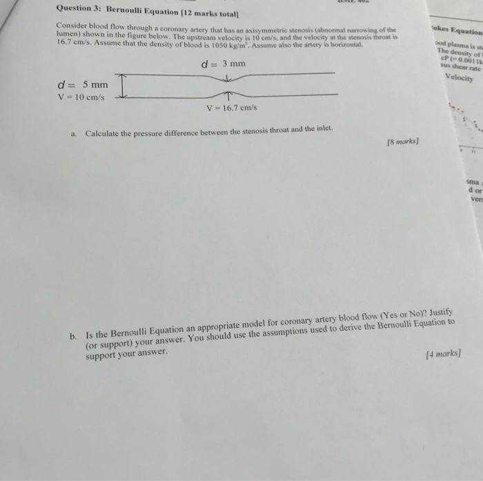 Solved Question 3: Bernoulli Equation [12 marks totall | Chegg.com