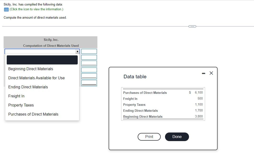 Solved Sicily, Inc. has compiled the following data: (Click | Chegg.com