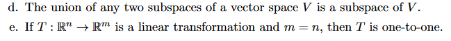 Solved d. The union of any two subspaces of a vector space V | Chegg.com