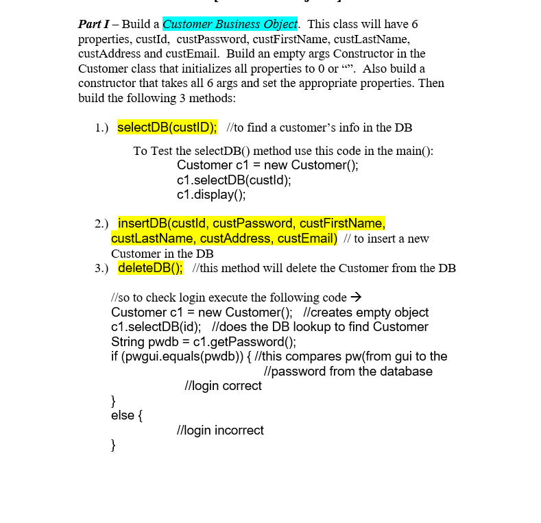 Solved Part I - Build a Customer Business Object. This class | Chegg.com