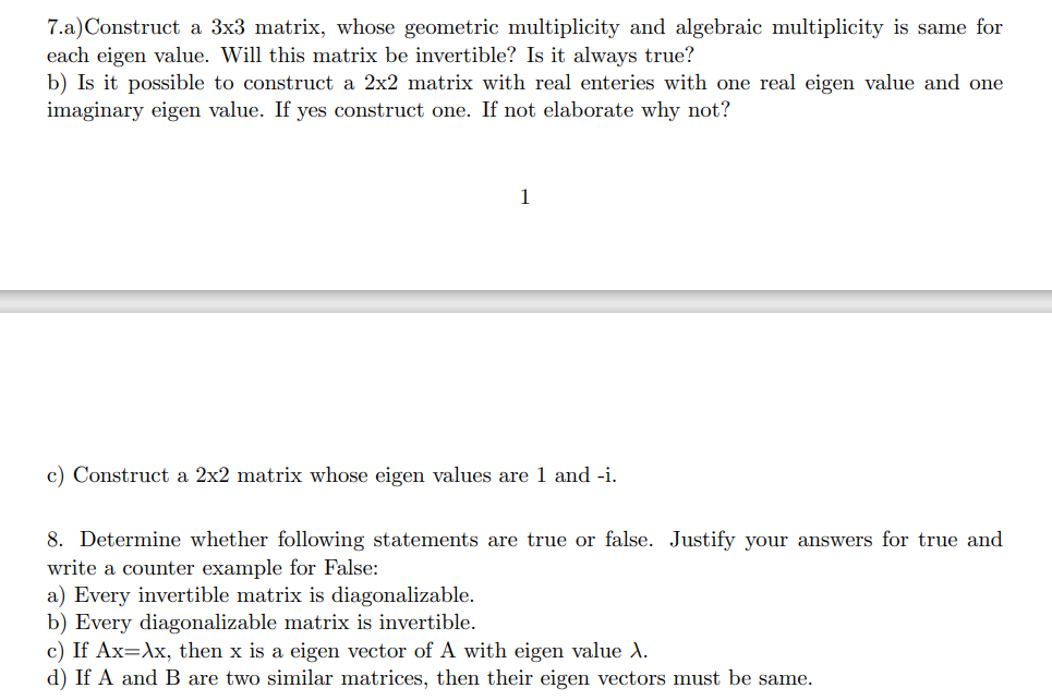Solved 7.a)Construct a 3×3 matrix, whose geometric | Chegg.com