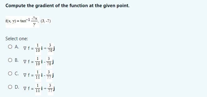 Solved Compute the gradient of the function at the given | Chegg.com