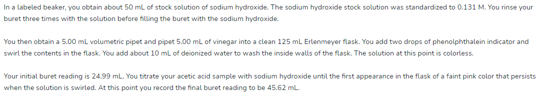 Solved In a labeled beaker, you obtain about 50 mL of stock | Chegg.com