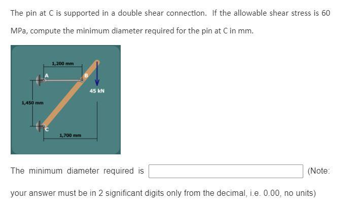 Solved The pin at C is supported in a double shear | Chegg.com