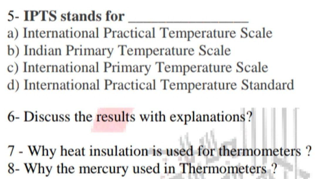 Solved 5- IPTS stands for a) International Practical | Chegg.com