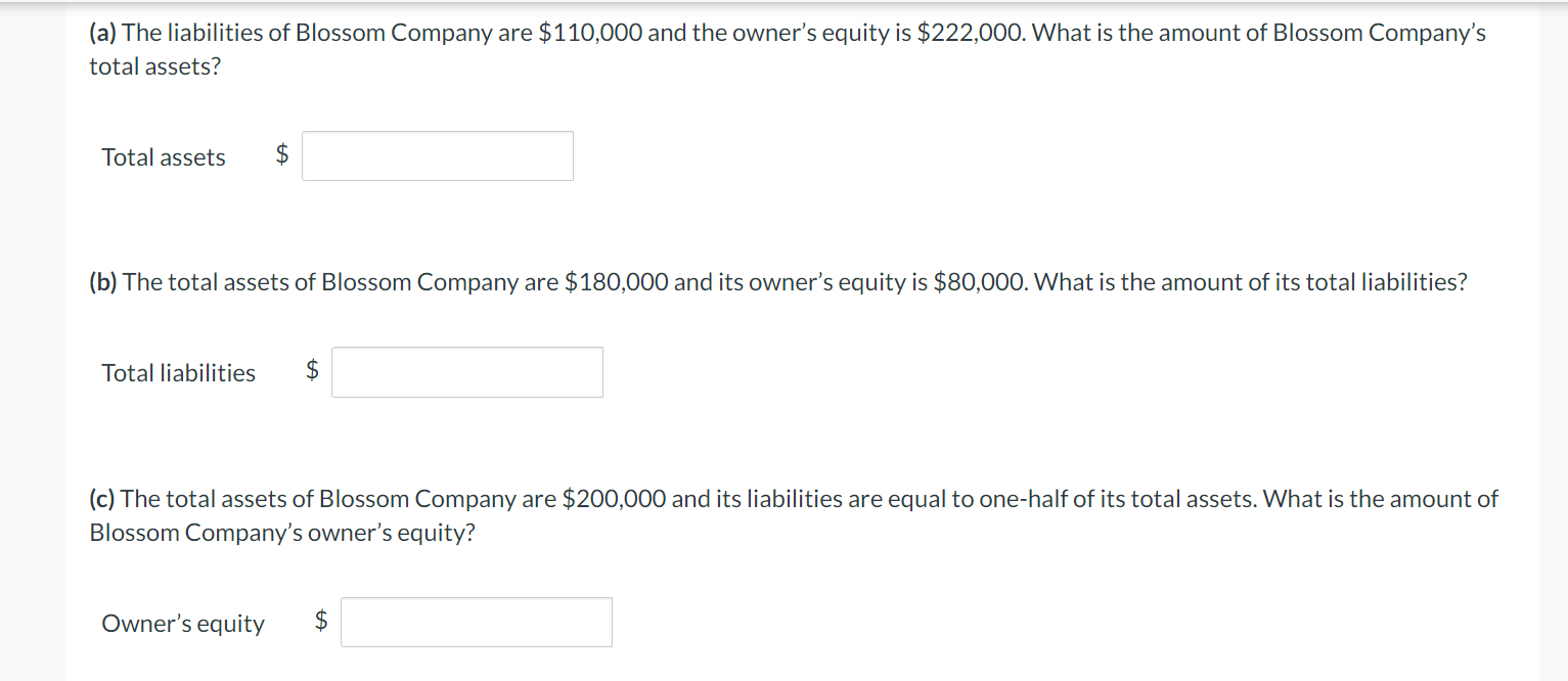 Solved (a) The liabilities of Blossom Company are $110,000 | Chegg.com