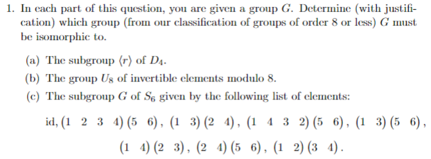 Solved 1. In each part of this question, you are given a | Chegg.com