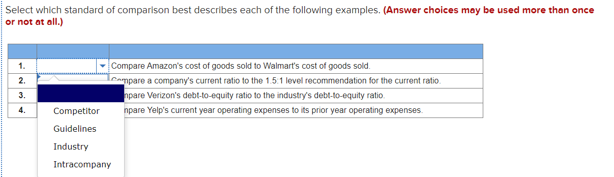 Solved Select which standard of comparison best describes | Chegg.com