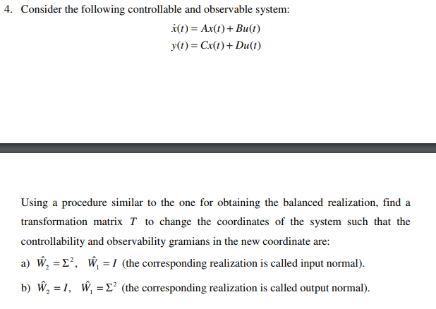 4. Consider the following controllable and observable | Chegg.com