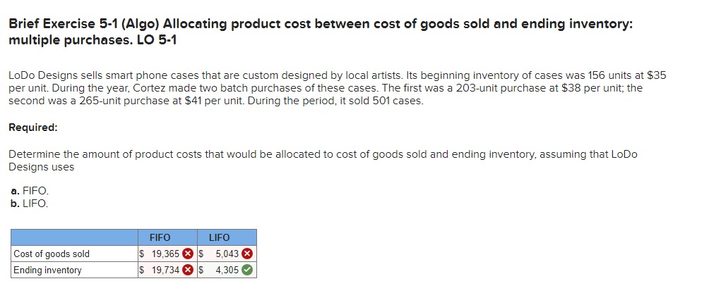 Solved Brief Exercise 5-1 (Algo) Allocating product cost | Chegg.com
